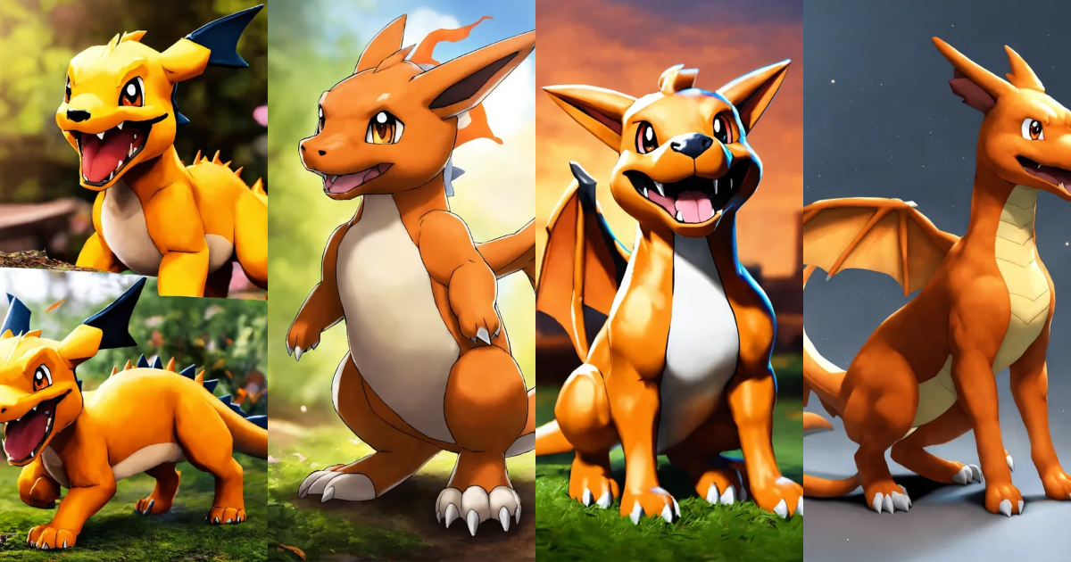 Lexica - Charizard from Pokémon if it was a dog, cute face, cute ...