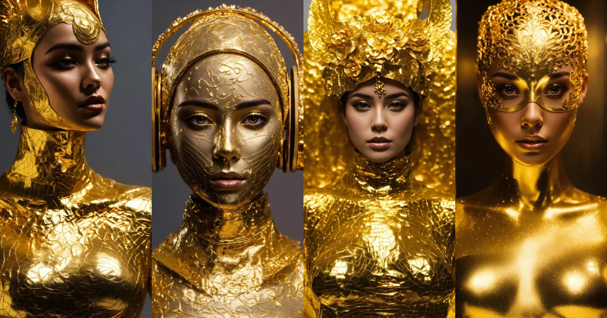 Lexica - Gold Full Body Woman, Gold Face, Gold Eyes,