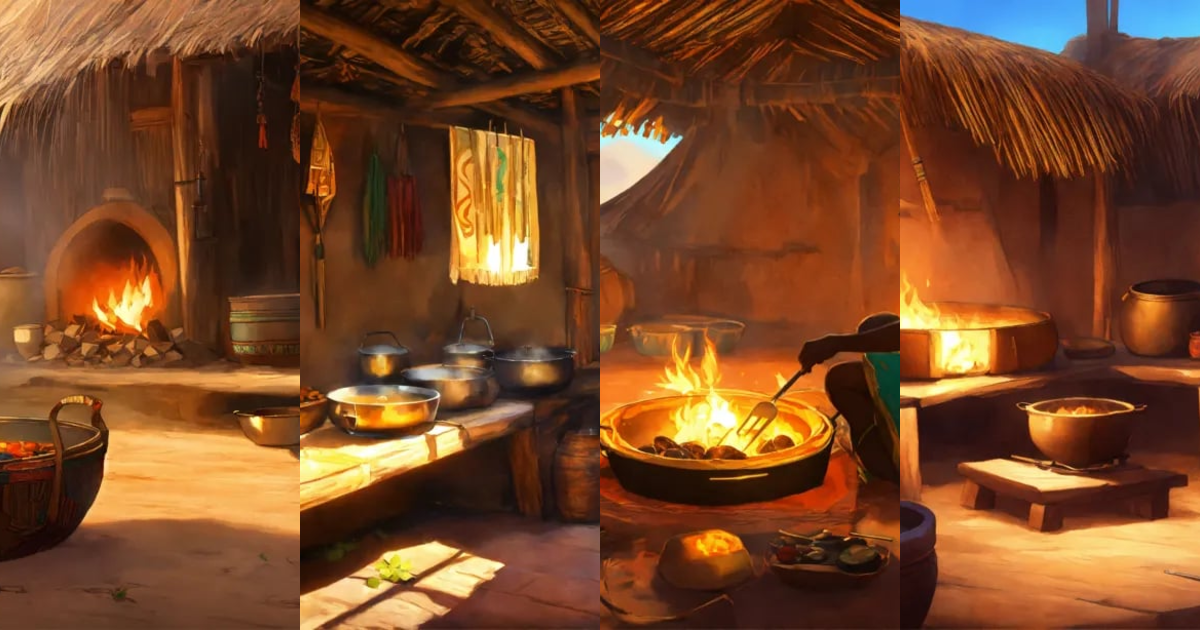 Lexica - Inside african tribal hut, basic utensils and cooking ...
