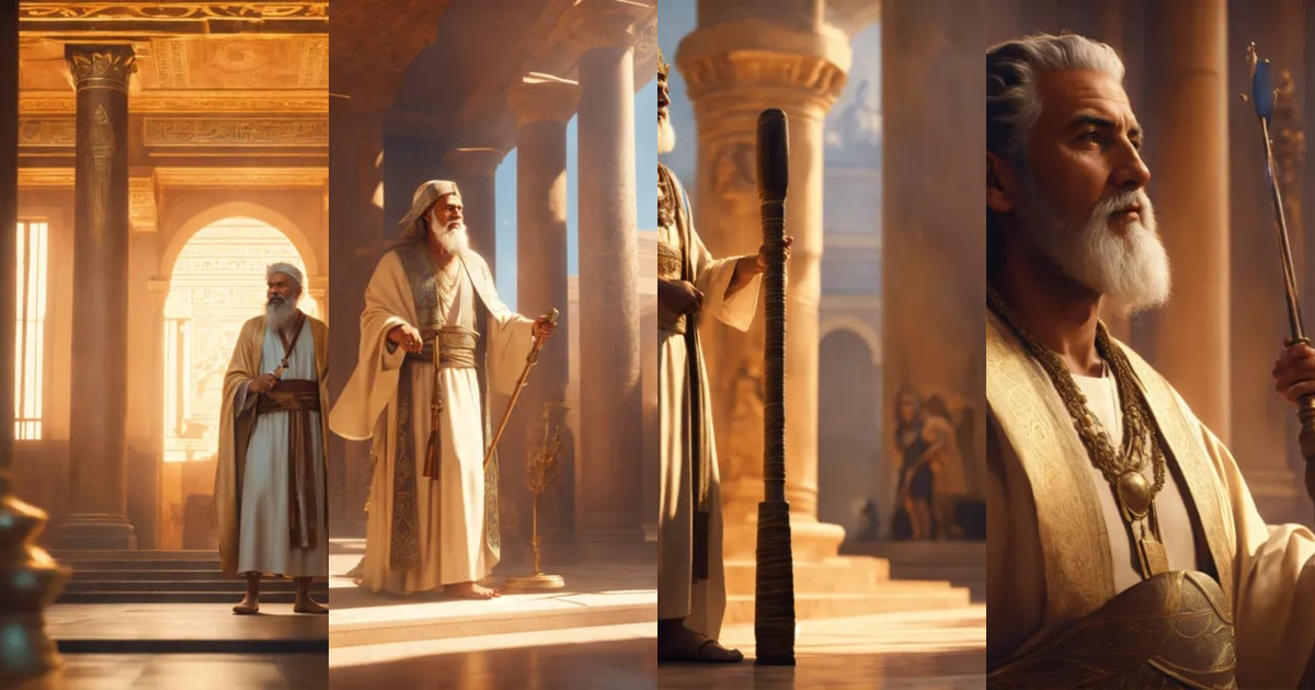 Lexica - Old Moses with his wooden staff, Hebrew robes, speaking in ...