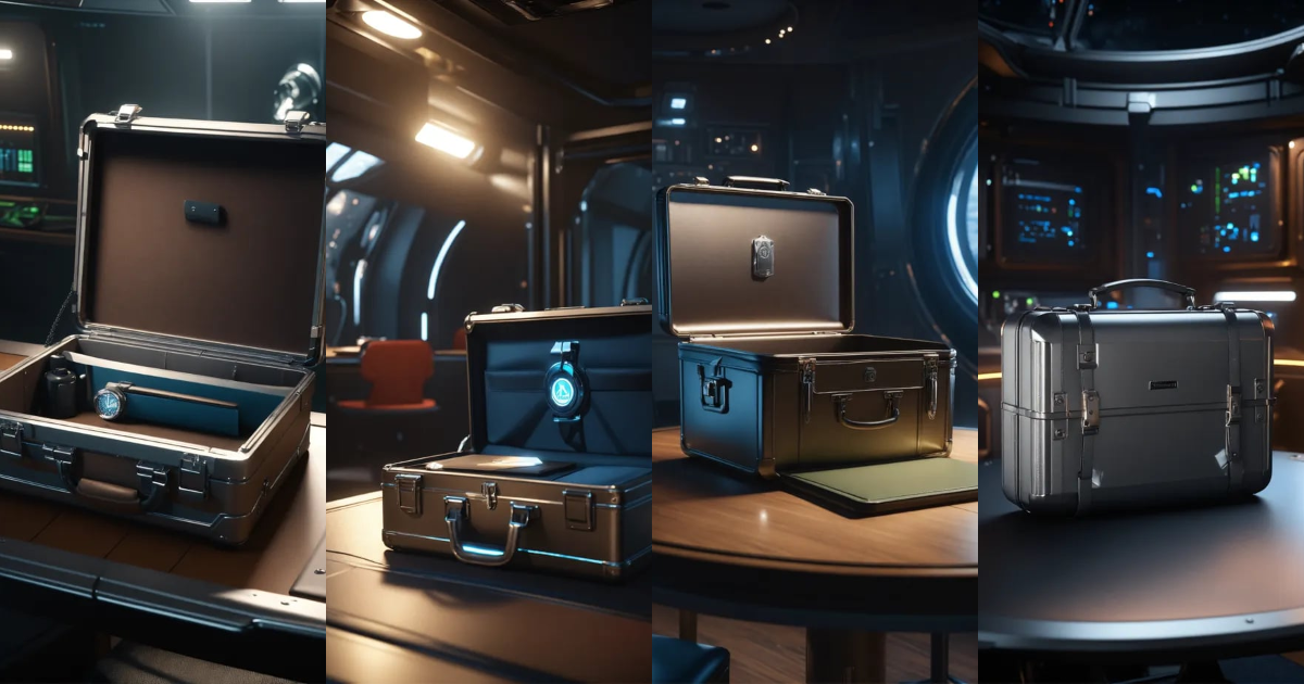 Lexica - VIew of a empty titanium security briefcase open on a round ...