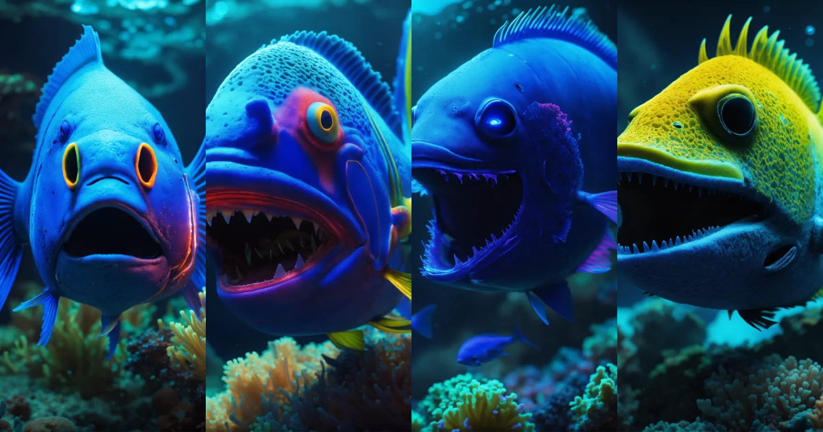 Lexica - Neon blue sponge head fish, abyssal zone, bioluminescence, big ...