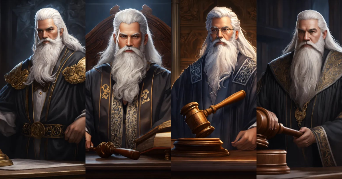 Lexica - Portrait painting of a judge with a wooden gavel, long beard ...