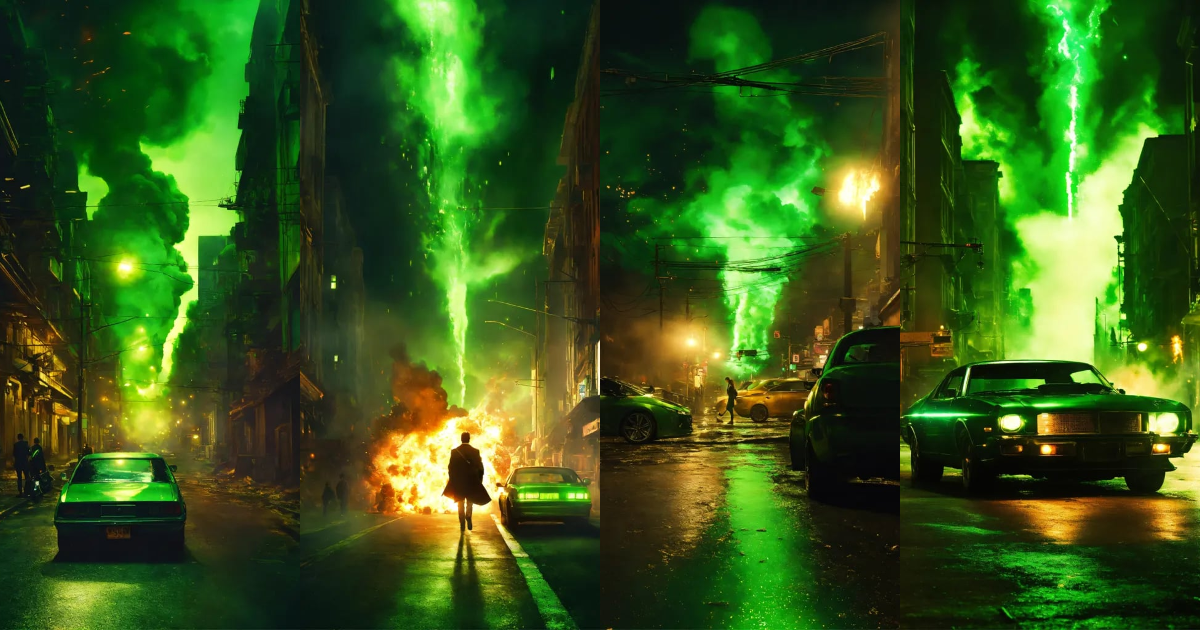 Lexica - Night street, photo realistic, big explosion in the background ...