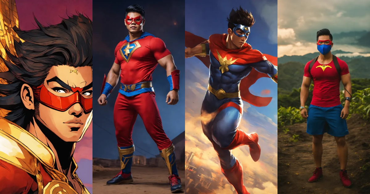 Lexica - Filipino super hero with mask; holywod hairstyle; flying