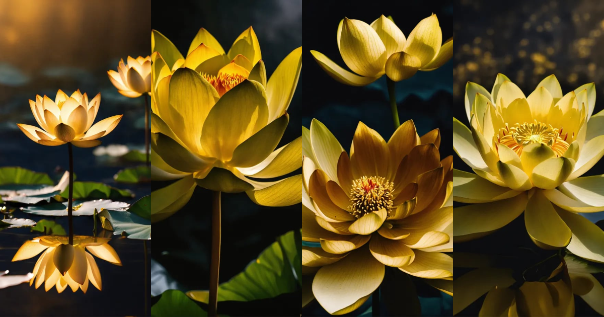 Lexica - A beautiful black and gold lotus only gracefully poised on ...