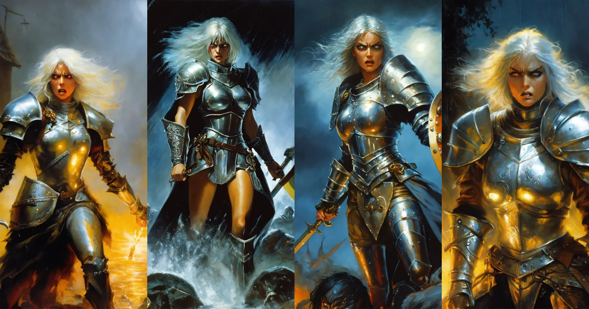 Lexica - Boris Vallejo, a silver hair human female undead knight with ...
