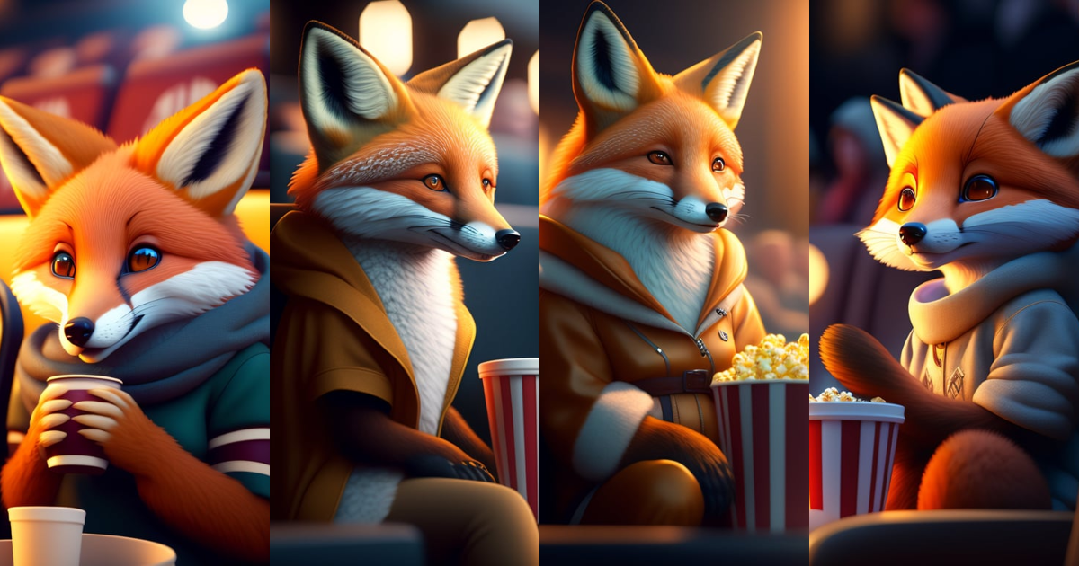 Lexica - Cute small humanoid Fox woman sitting in a movie theater ...