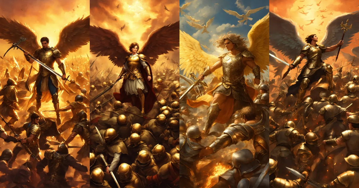 Lexica - One angel fighting an army of warriors