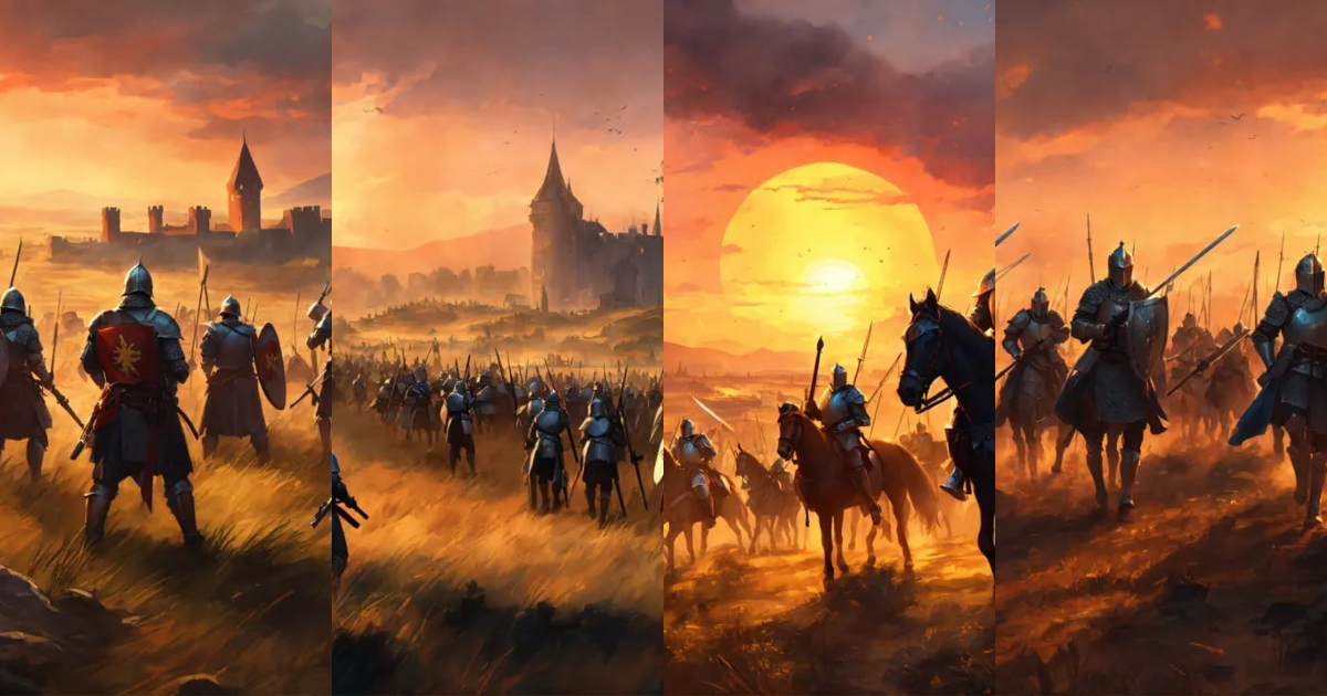 Lexica - Concept art of a medieval battleground with knights holding ...