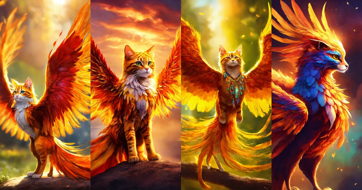 Lexica - A cat transformed into a phoenix, with dazzling wings and ...