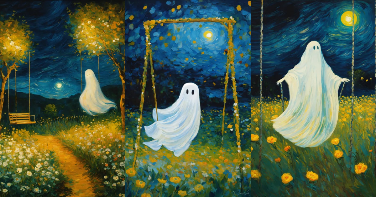 Lexica - Impressionist painting of a lonely small white ghost ...