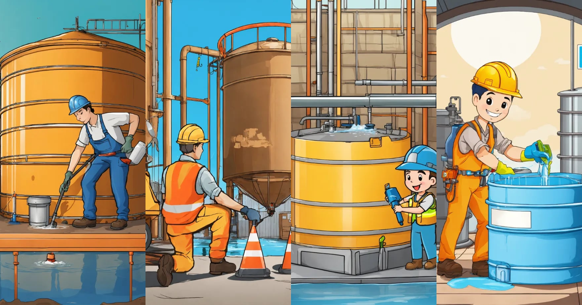 Lexica - Construction worker cleaning water tank cartoon, inside the ...