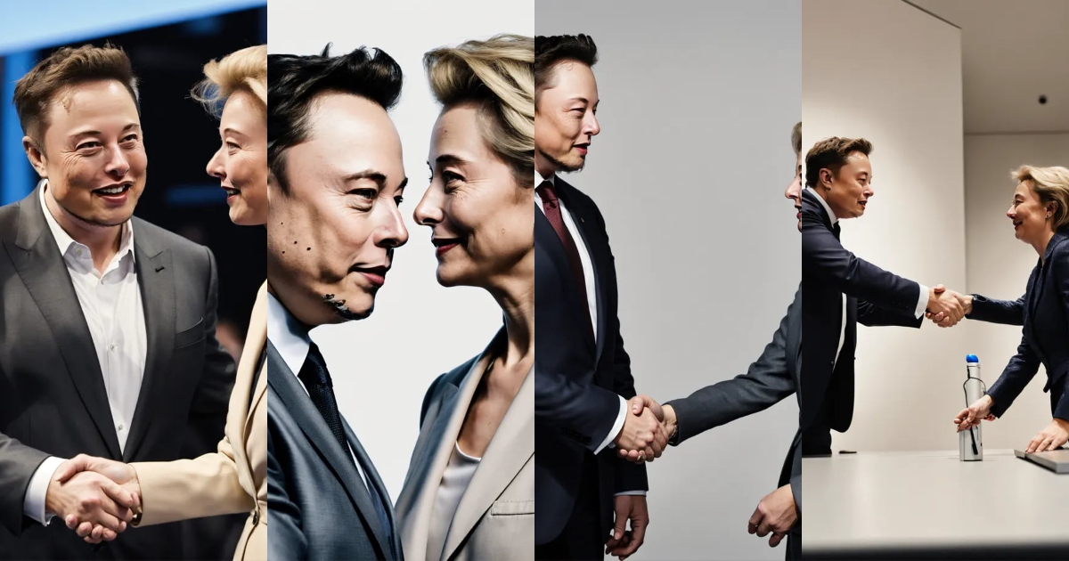 Lexica - Elon musk shaking hands with ursula von der leyen looking at ...