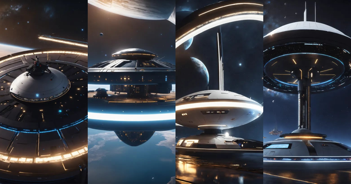 Lexica - Black space yacht docking at a beautiful white spinning top ...