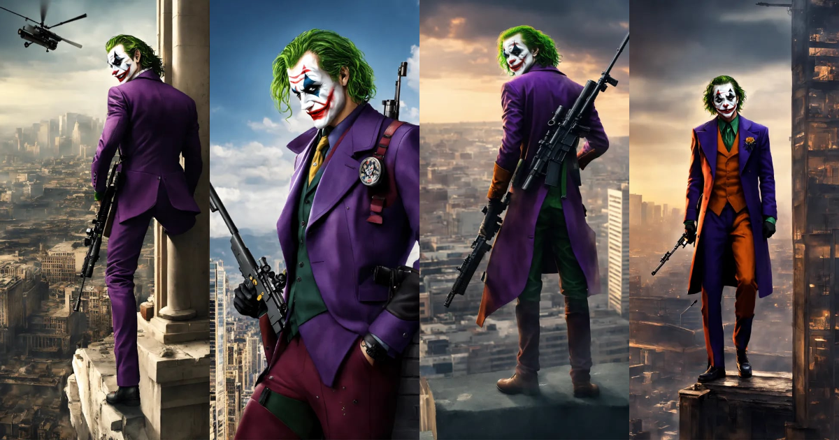 Lexica - Realistic, joker becomes a sniper, shooting on the top ...