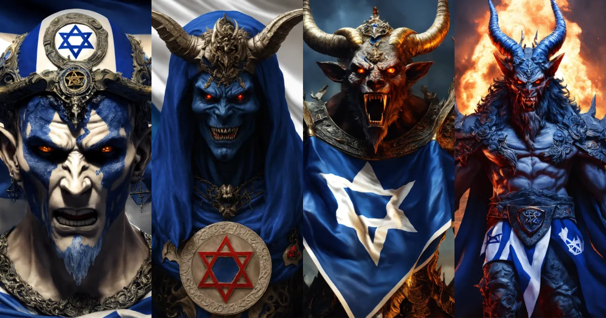 Lexica - Evil demonic Israel demon with an Israeli flag with an ...
