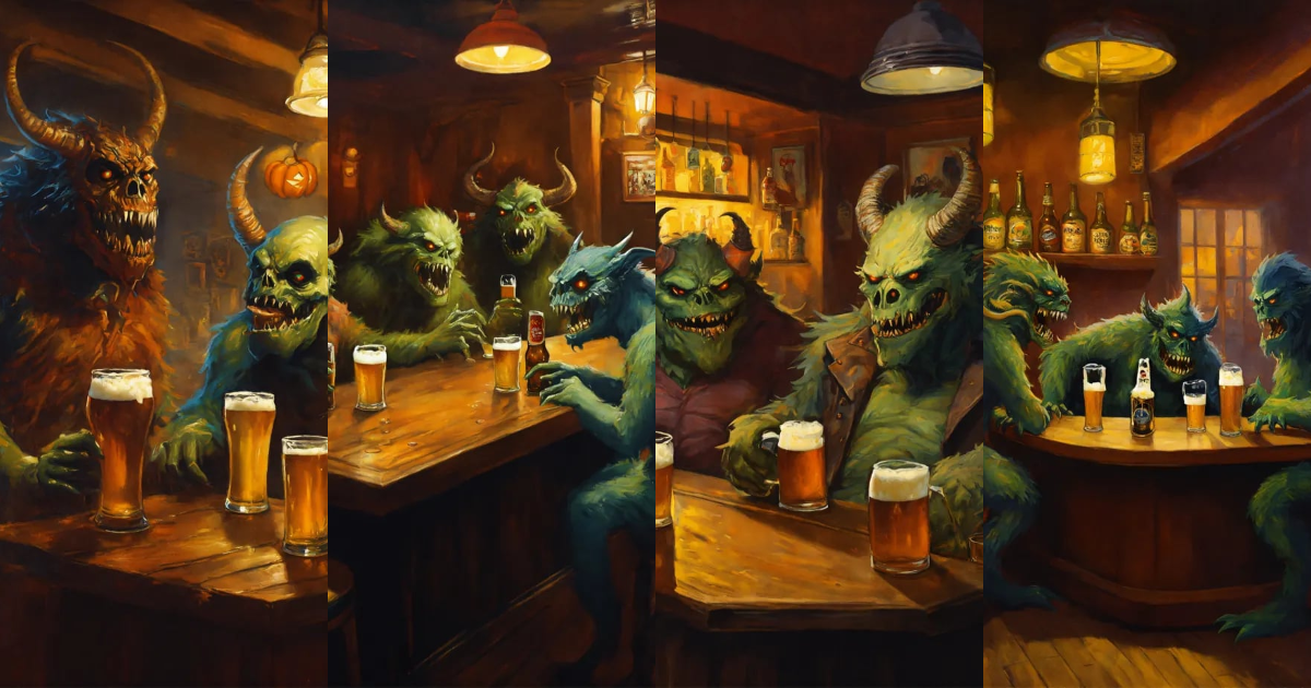 Lexica - Painting of monsters drinking beer at a bar. Greg Rutkowski ...