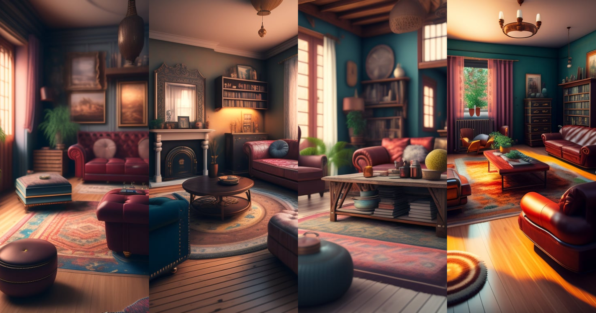 Lexica - Highly detailed interior shot of a messy vintage living room ...