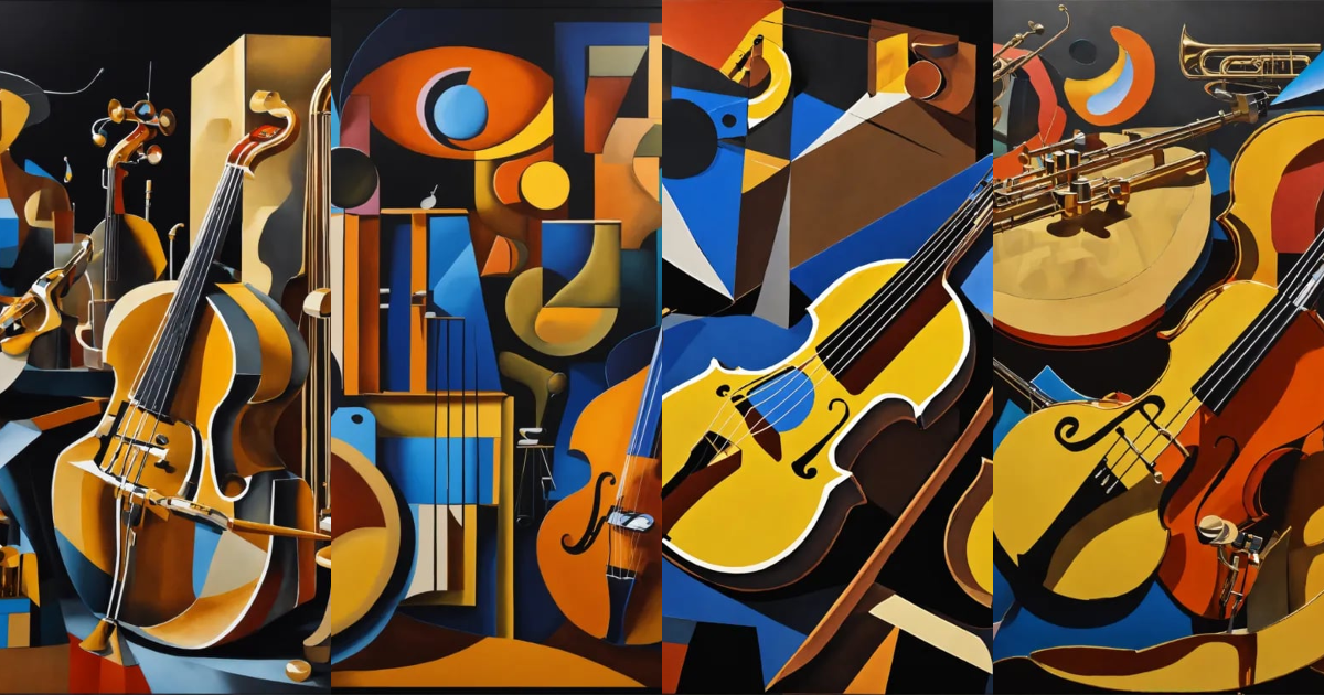 Lexica - Produce a electrifying 3D cubist-inspired painting of jazz ...