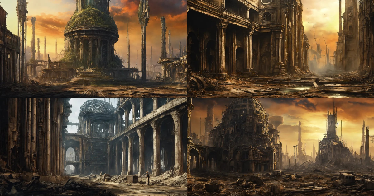Lexica - Ruined city ruins in 1930, centred, high quality art by H.R ...