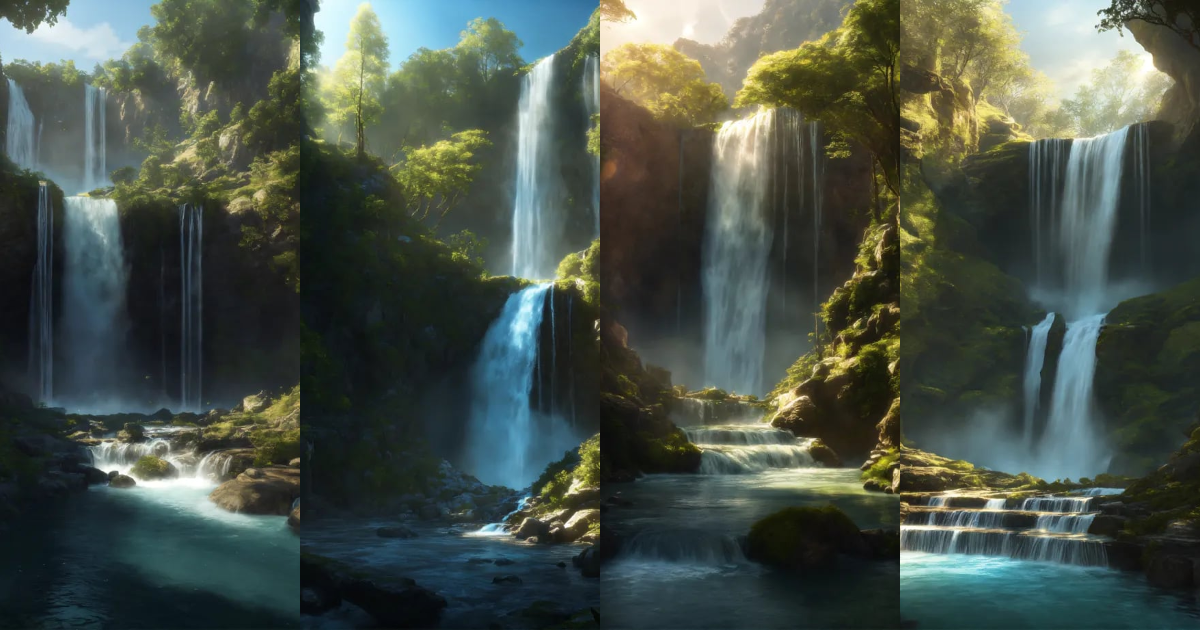 Lexica - A fantasy landscape of a waterfall made out of shadows and ...