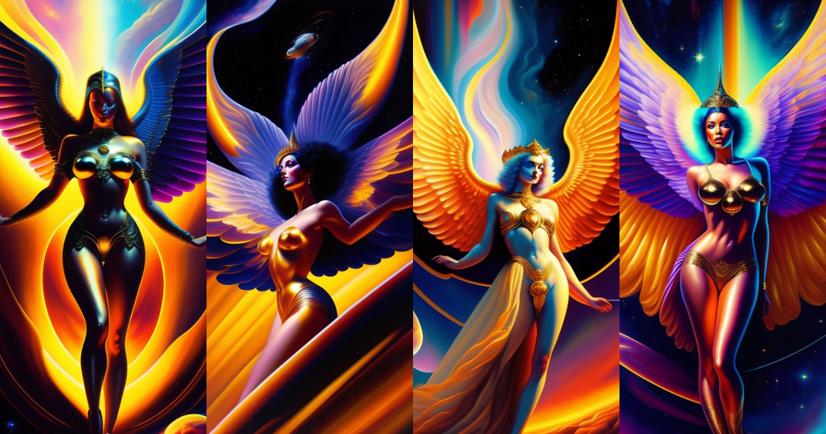 Lexica - An alien angel in space, with abstract wings and arms ...