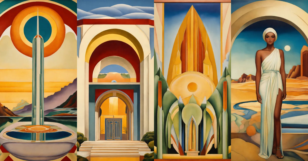 Lexica - Georgia okeeffe style meets art deco style, birth, community ...