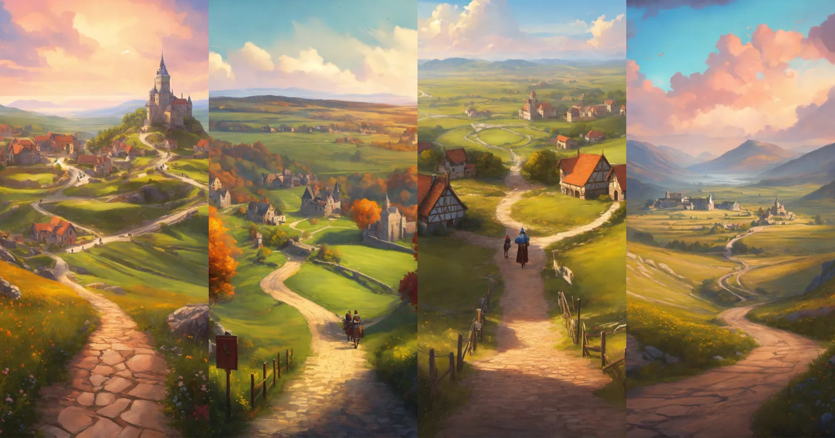 Lexica - A crossroad of 2 roads leading into different directions ...