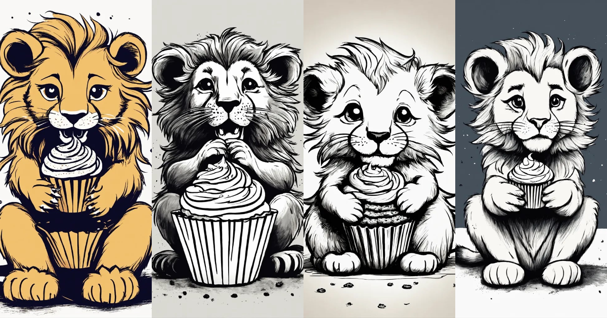 Lexica - A small lion holding a piece of a muffin with its tiny paws ...