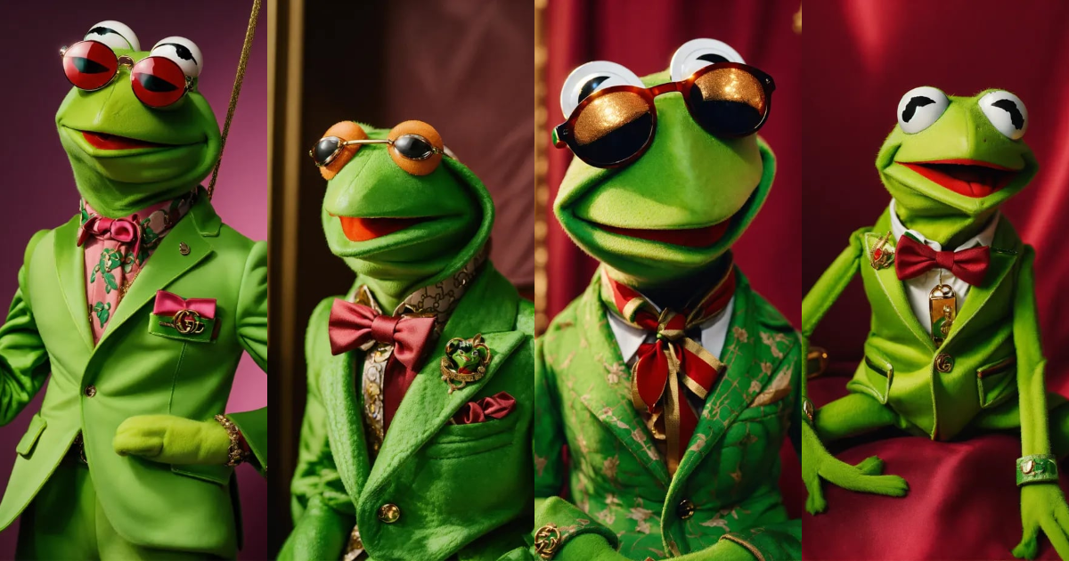 Lexica - Kermit the Frog wearing gucci, luxury brand, product photo ...