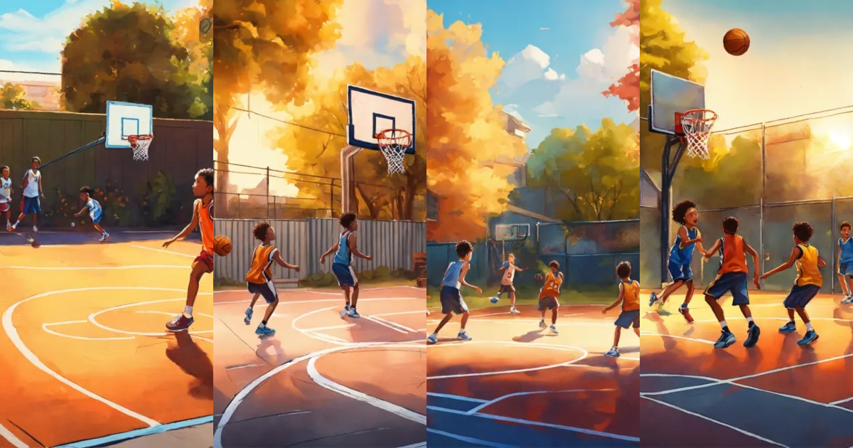 Lexica - A hand drawn painting of a group of children playing ...