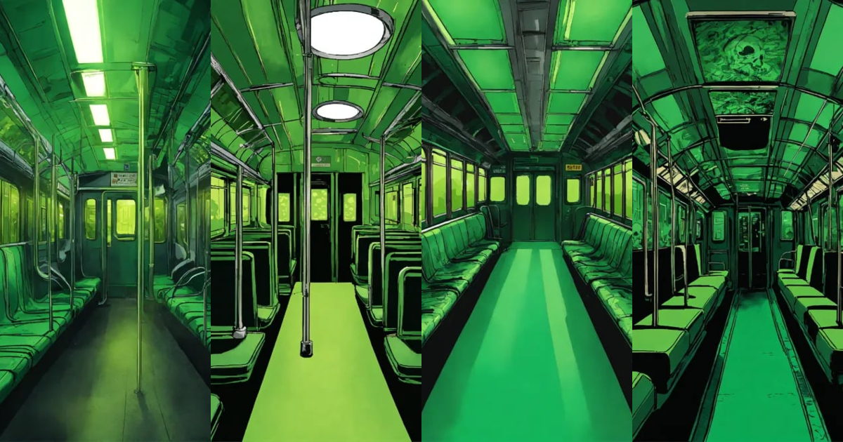 Lexica - Create a comic cartoon poster depicting an eerie subway ride ...