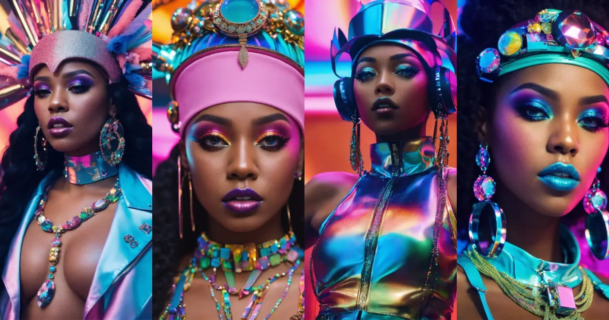 Lexica - A beautiful black female rap artist all pastel sleek ...