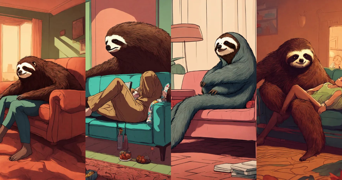 Lexica - A sloth monster pushing a human down on a sofa, evil vibes ...