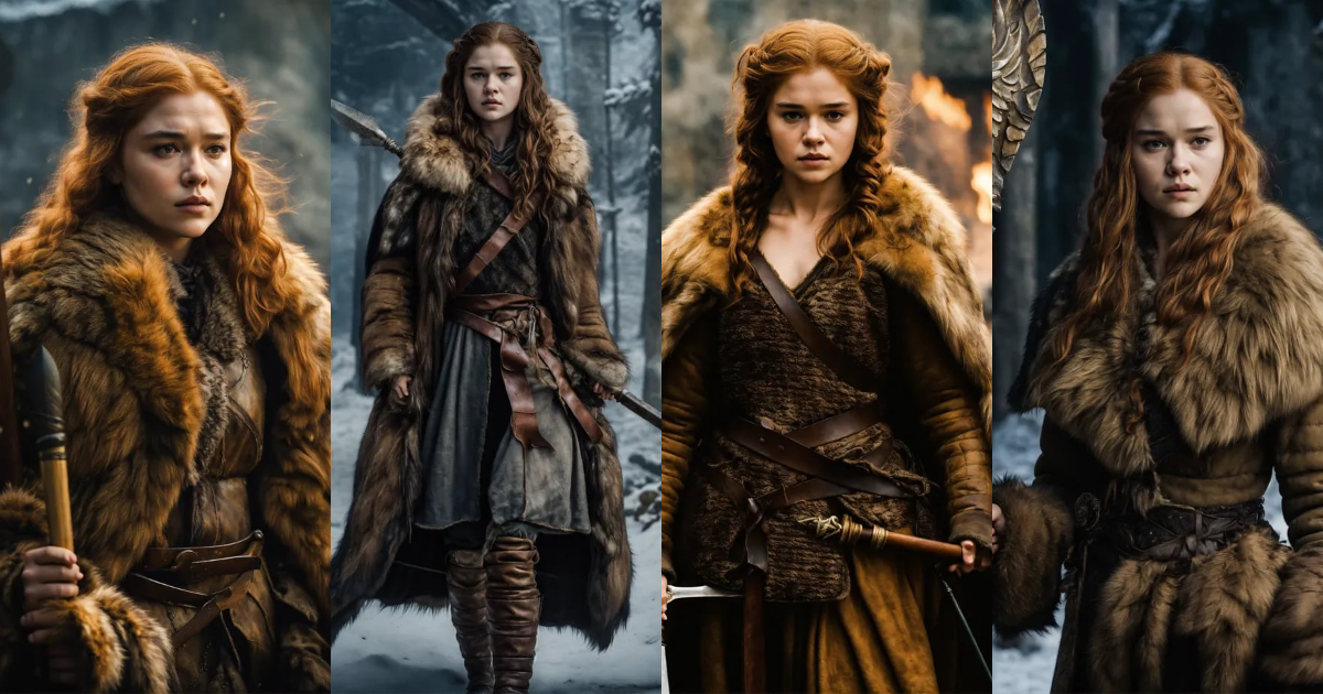 Lexica - Game of thrones wildling warrior girl in furs with a spear