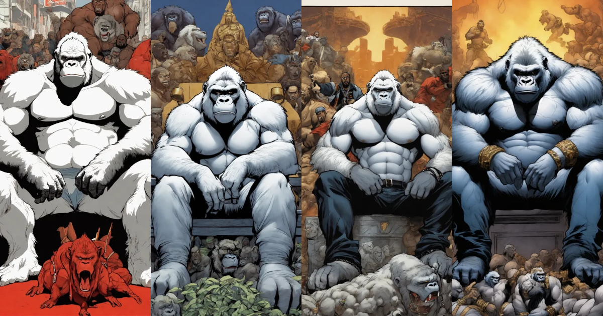 Lexica - An incredibly powerful looking white gorilla MC sitting on a ...