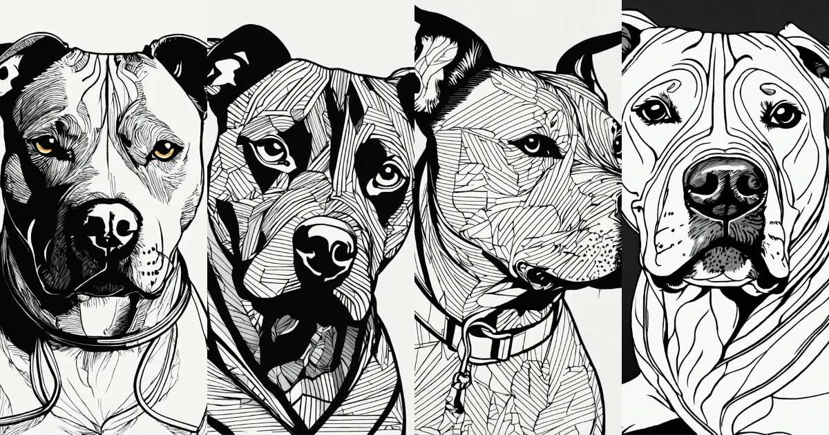 Lexica - Black and white bold line drawing, pit bull, lines, white ...