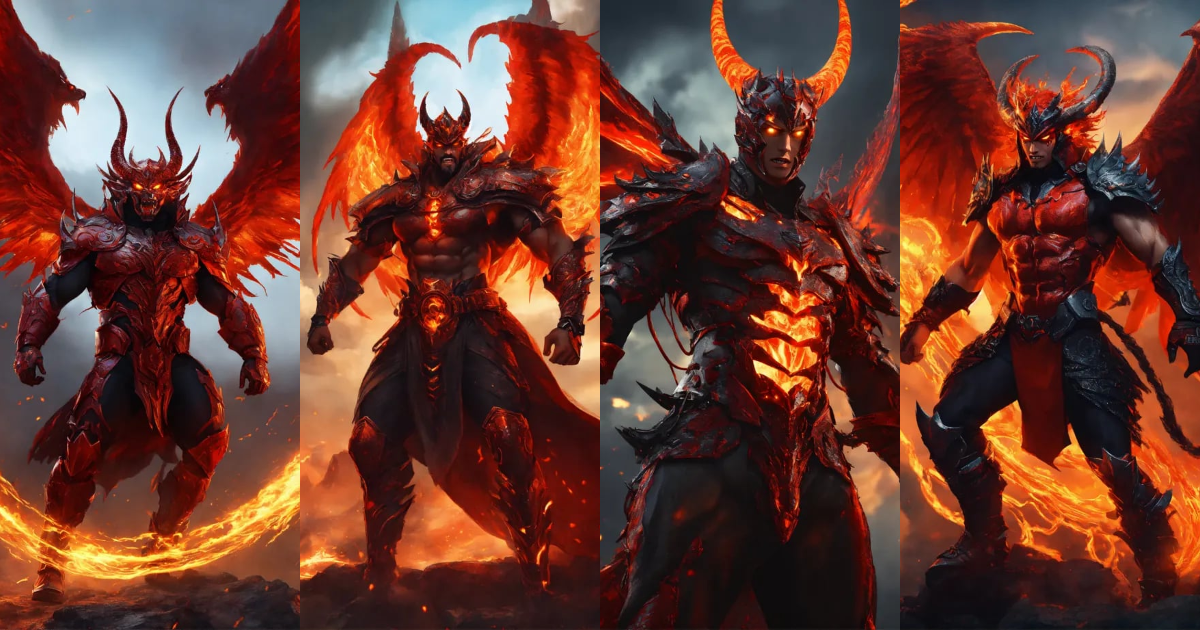 Lexica - Full body evil futuristic warrior entangled in a red fiery ...