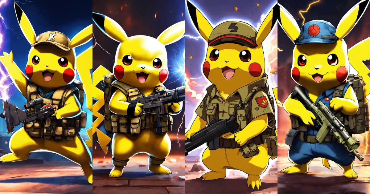 Lexica - PIKACHU LIKE SOLDIER WITH lightning GUN