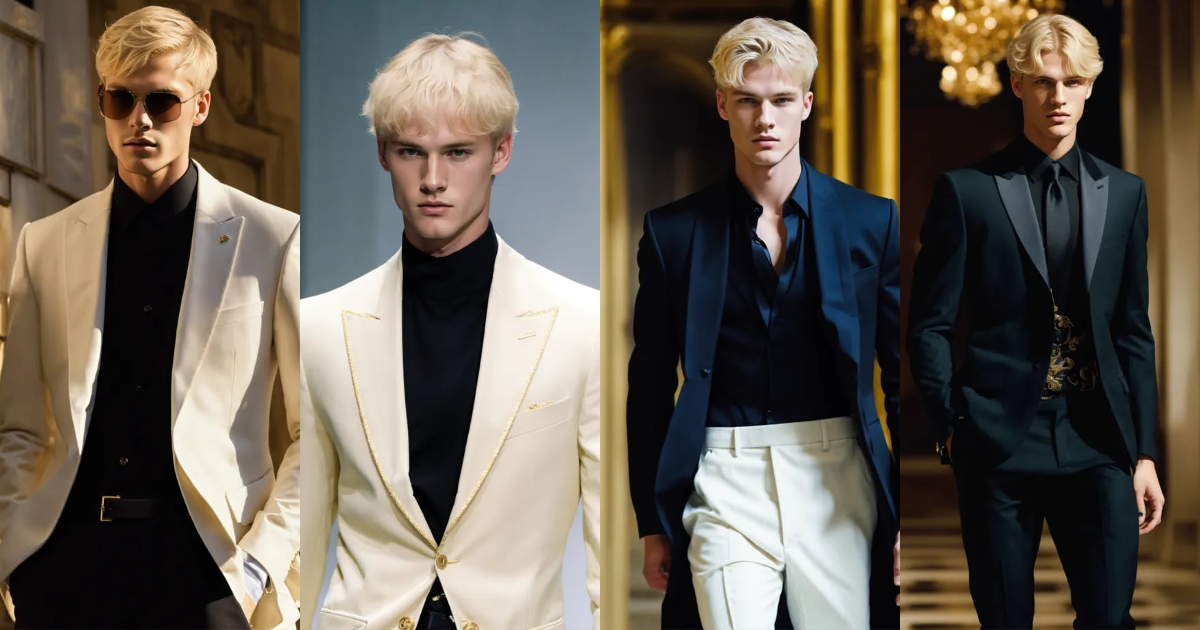 Lexica - A full-body portrait of a pale blonde young man Male fashion ...