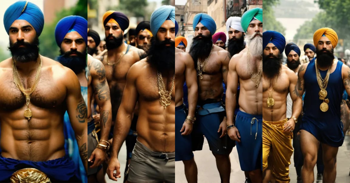 Lexica - A high fashion photo,group of burly hairy manly sikh men ...
