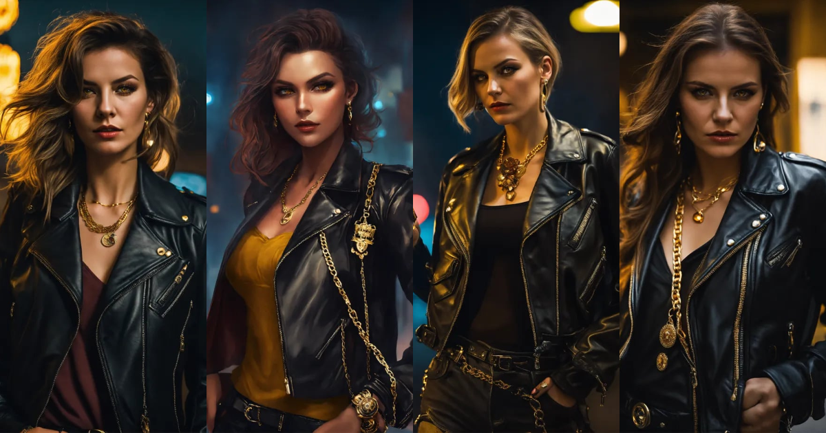 Lexica - Mafia boss lady mit einer biker jacket und einer Goldkette ...