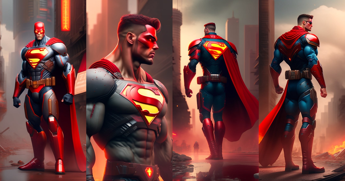 Lexica - A post-apocalyptic rusty cyborg Superman, full body, in ...