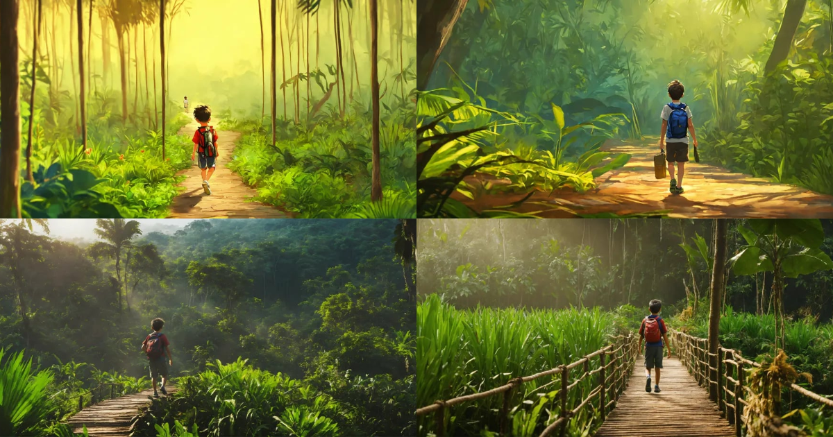 Lexica - Boy wandering in jungle lost route