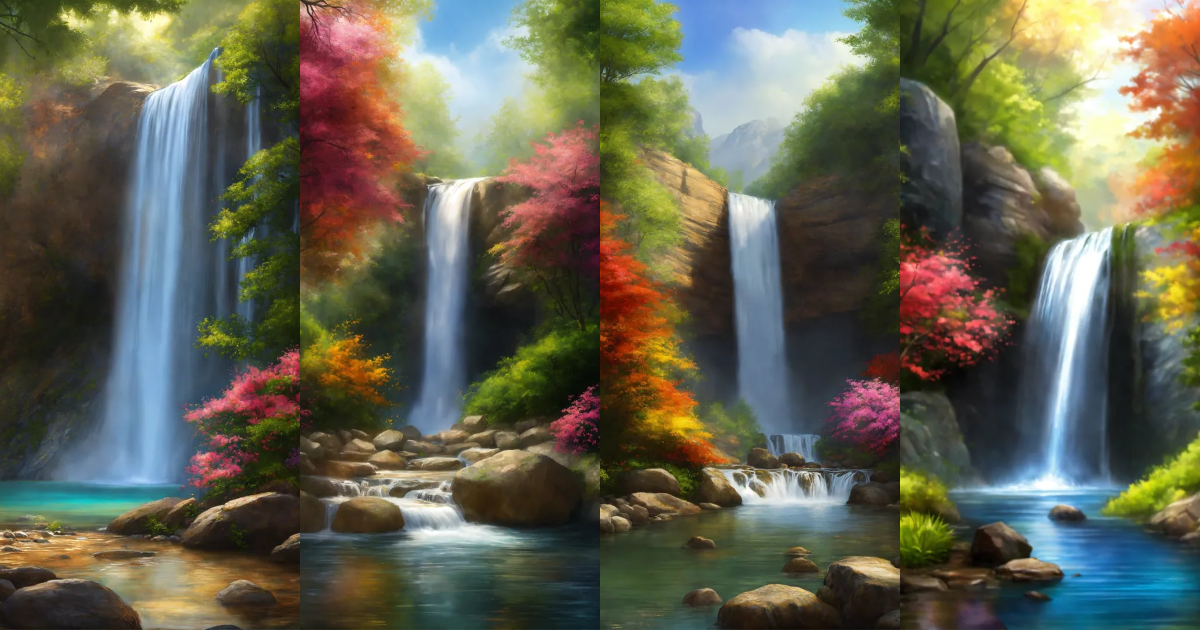 Lexica - Illustrate a serene, peaceful waterfall. This scene inspires ...