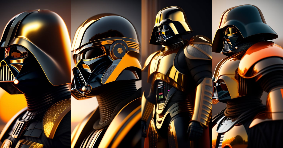 Lexica - Mix darth vader and robocop, in gold, black, orange and gray ...