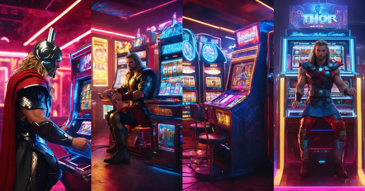 Lexica - 3D realistic THOR playing slot machine FUTURISTIC WITH SLOT ...
