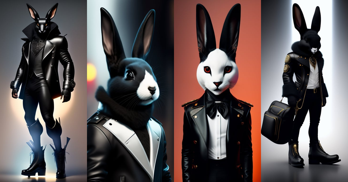 Lexica - Black Humanoid Rabbit with large white eyes. He’s wearing a ...