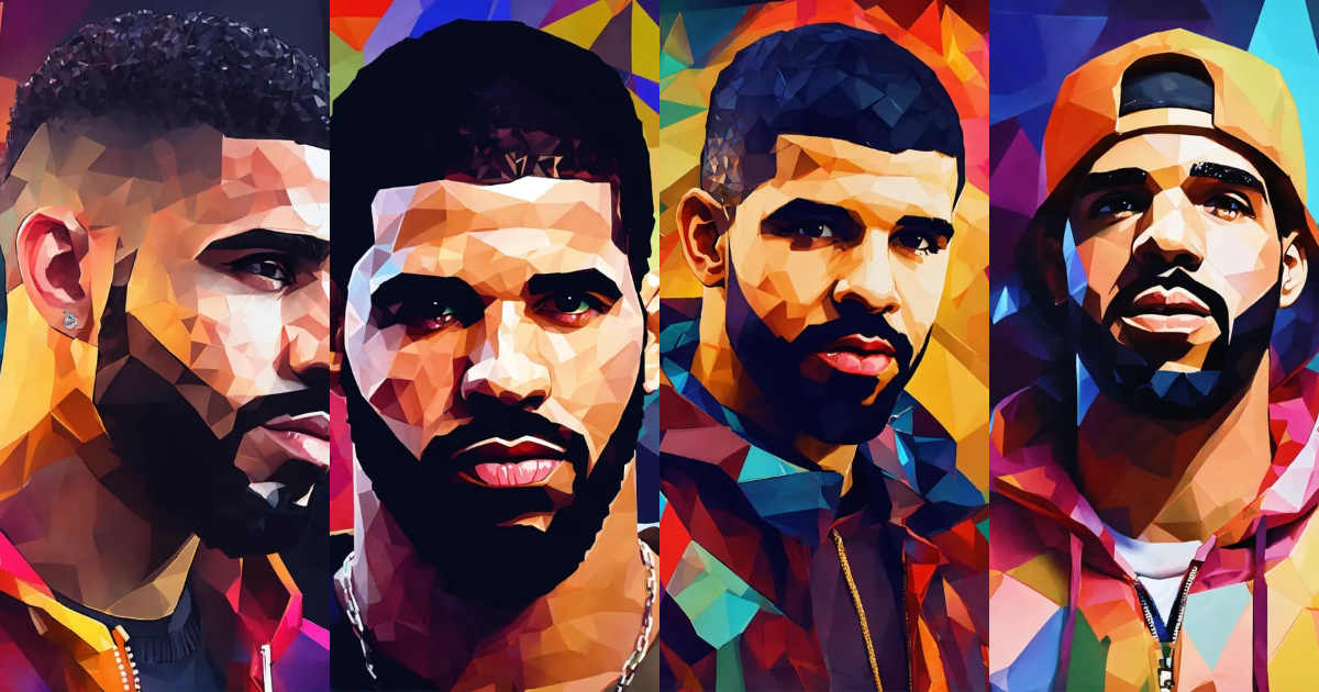 Lexica - Portrait of rapper drake verry abstract poligon style 3d